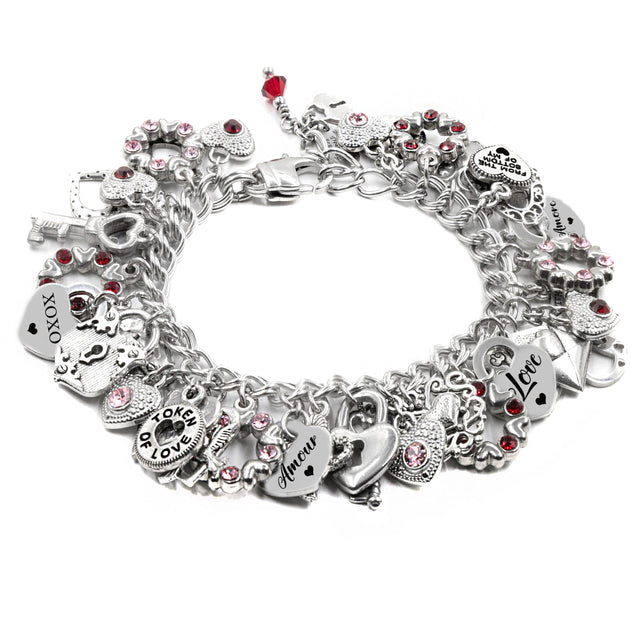 Silver Valentines Bracelet in Red and Pink Hearts, Friendship Bracelet ...