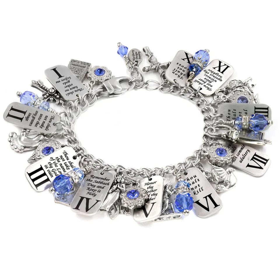 10 Commandments Charm Bracelet, Ten Commandments Bracelet, Prayer Jewelry