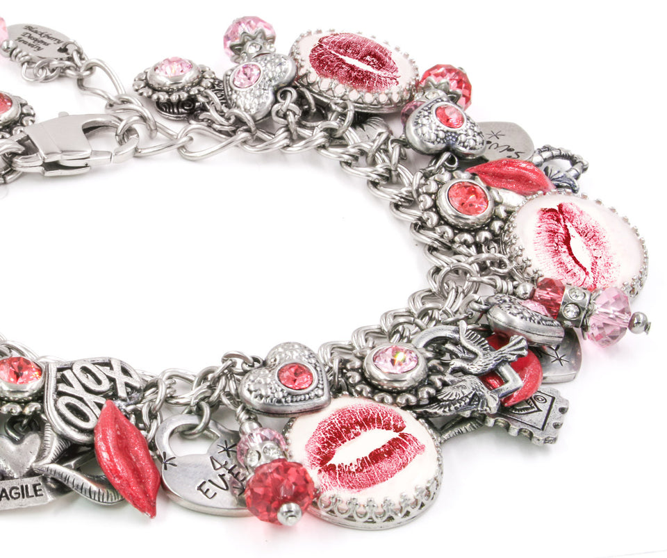 Love and Lips Charm Bracelet with a Kiss for Romance