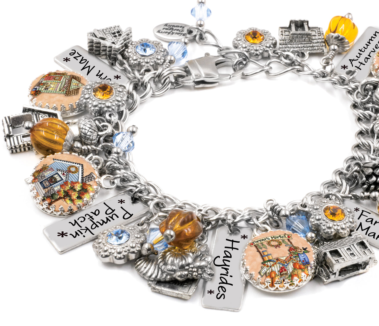 Fall Charm Bracelet for Autumn and Thanksgiving with Topaz Pumpkins and ...