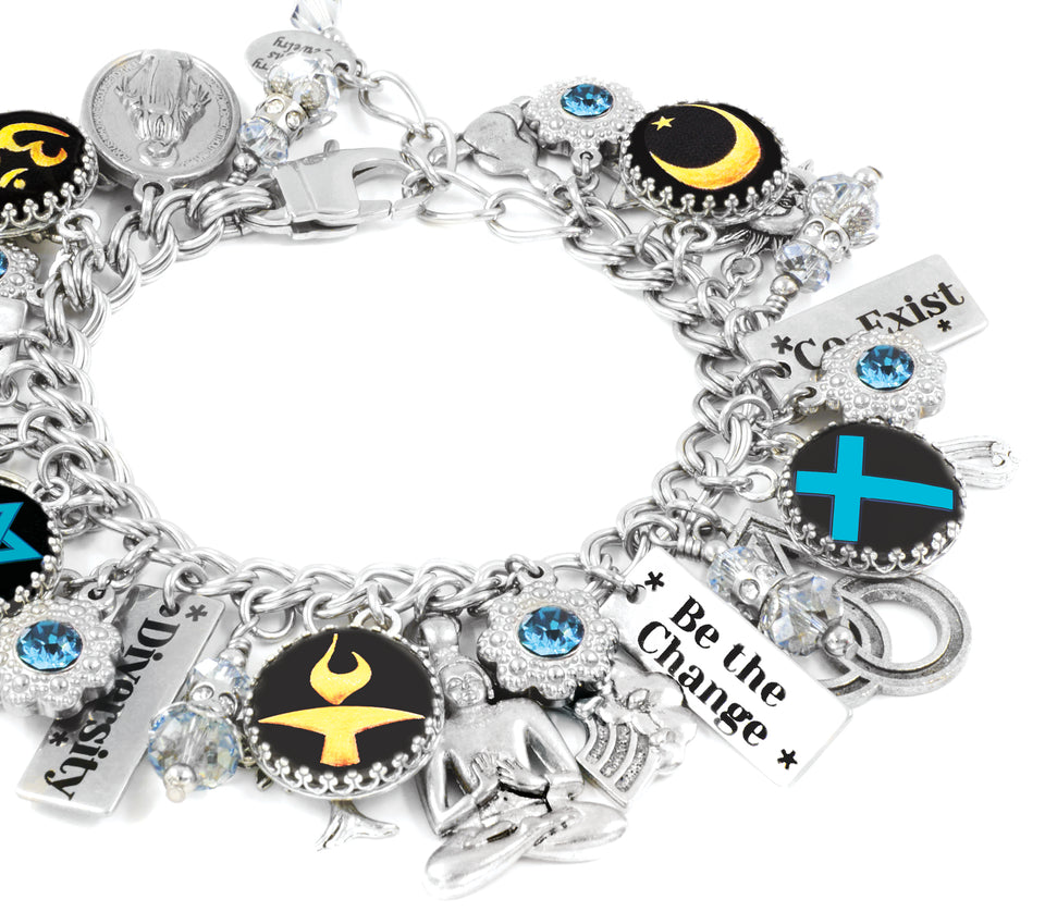 Diversity World Religion Bracelet with Chalice Charm, Unitarian Jewelry