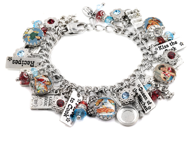 Chef Charm Bracelet Gift with Personalized Engraved Cooks Name