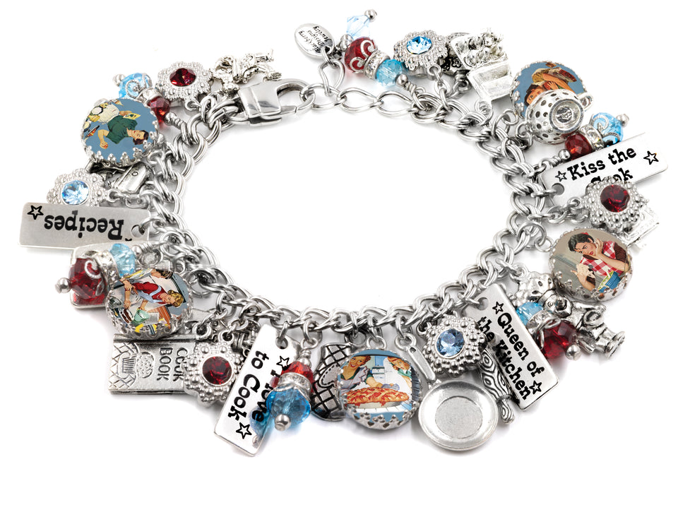Chef Charm Bracelet Gift with Personalized Engraved Cooks Name