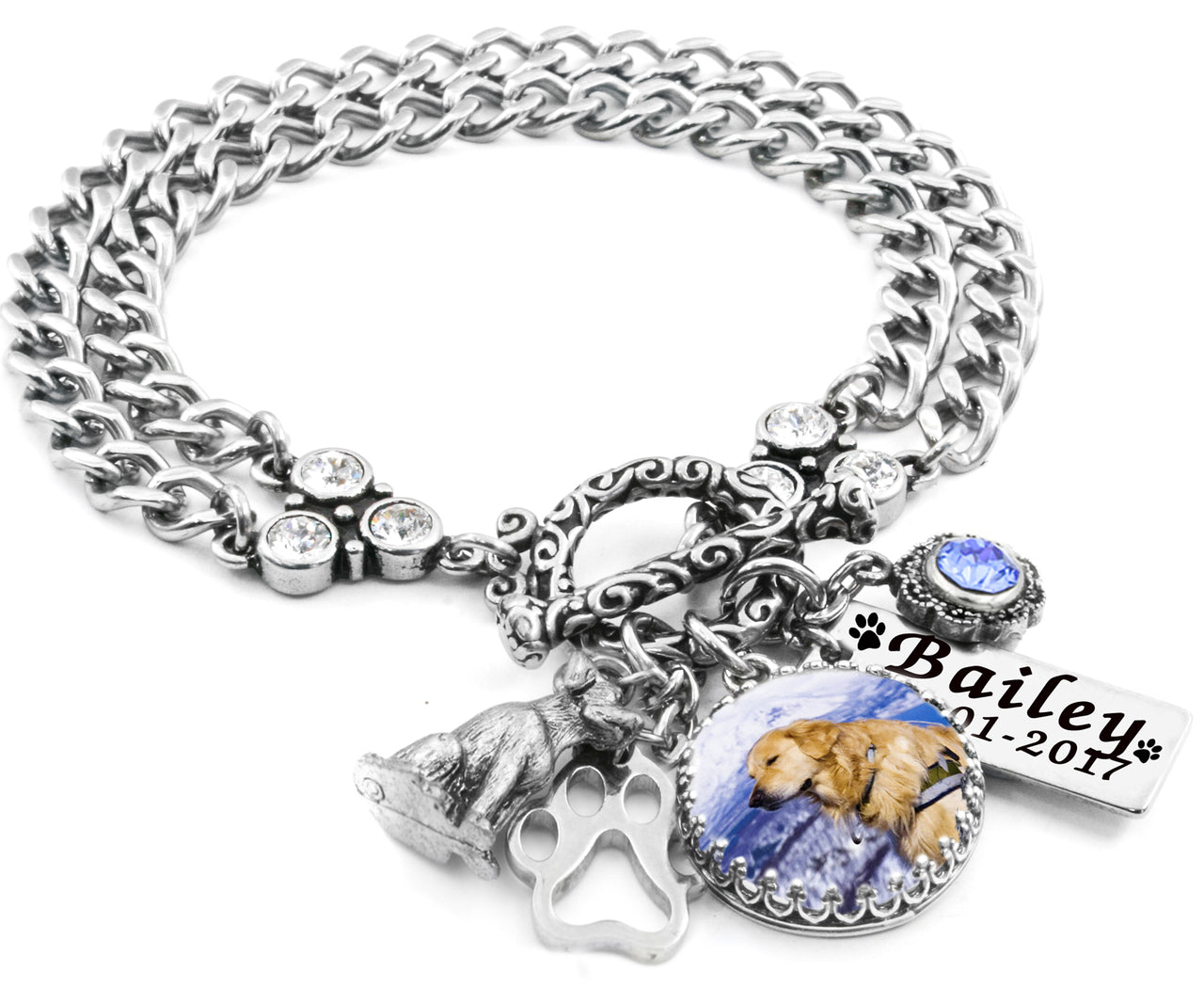 Personalized Photo Dog Charm Bracelet with engraved pets name in ...