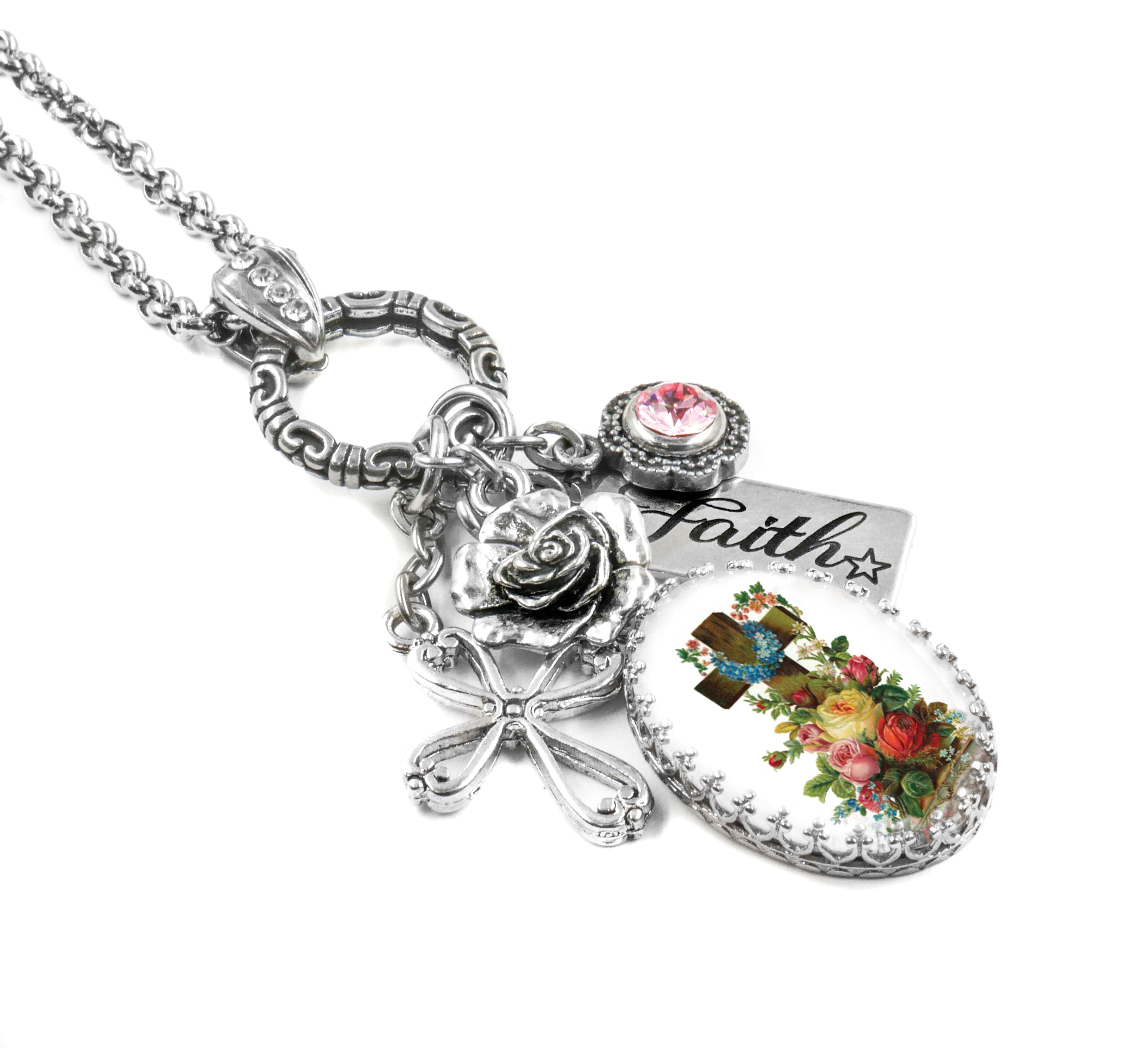 Floral Cross Necklace - Blackberry Designs Sterling Silver