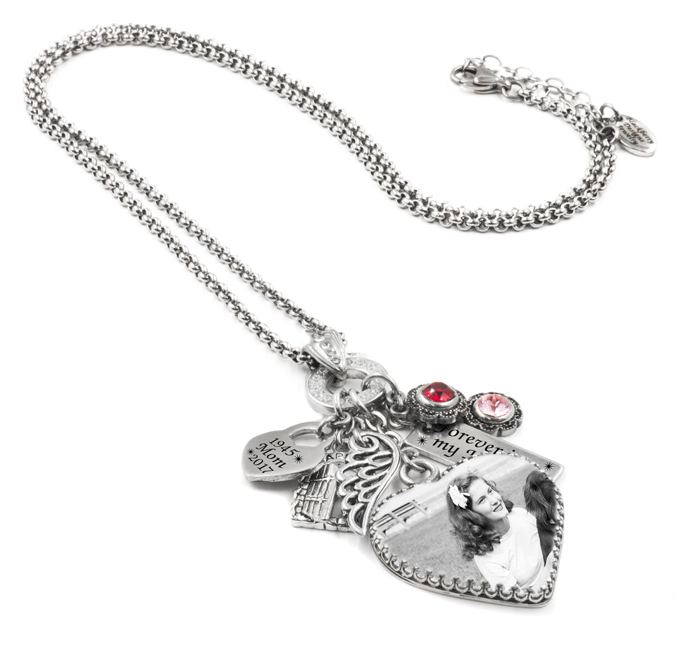 Personalized Memorial Heart Photo Necklace in sterling silver and stainless