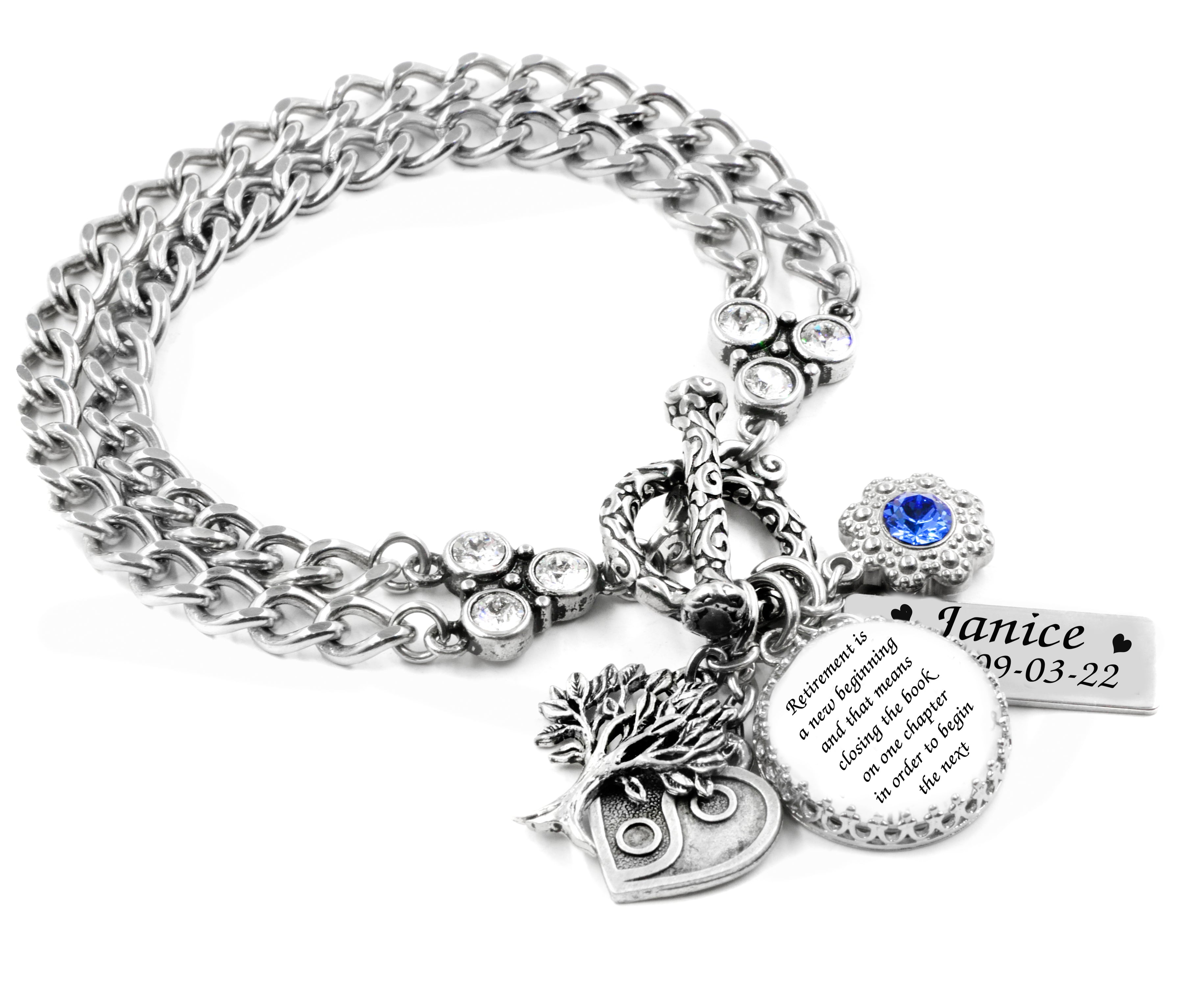 Custom Retirement Bracelet with Choice of Charms and Name Charm