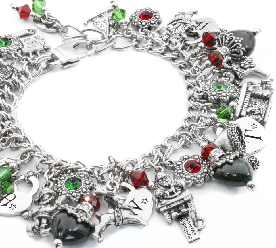 Santa charm bracelet in emerald and ruby with Saint Nicholas charms