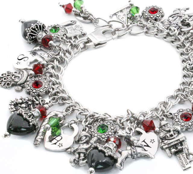 Santa charm bracelet in emerald and ruby with Saint Nicholas charms