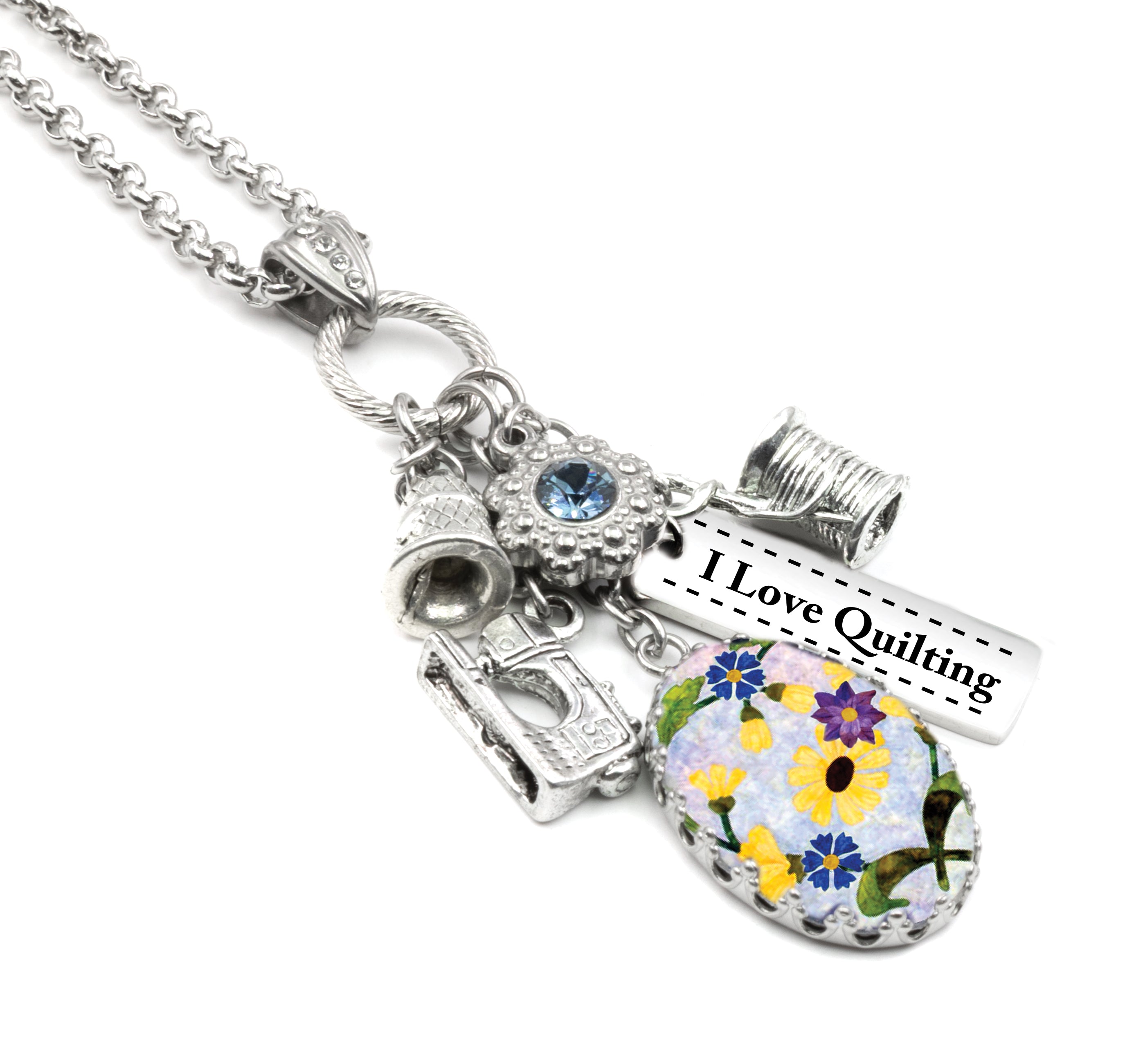 Quilting Charm Necklace, I Love to Quilter Gift, Non Tarnish