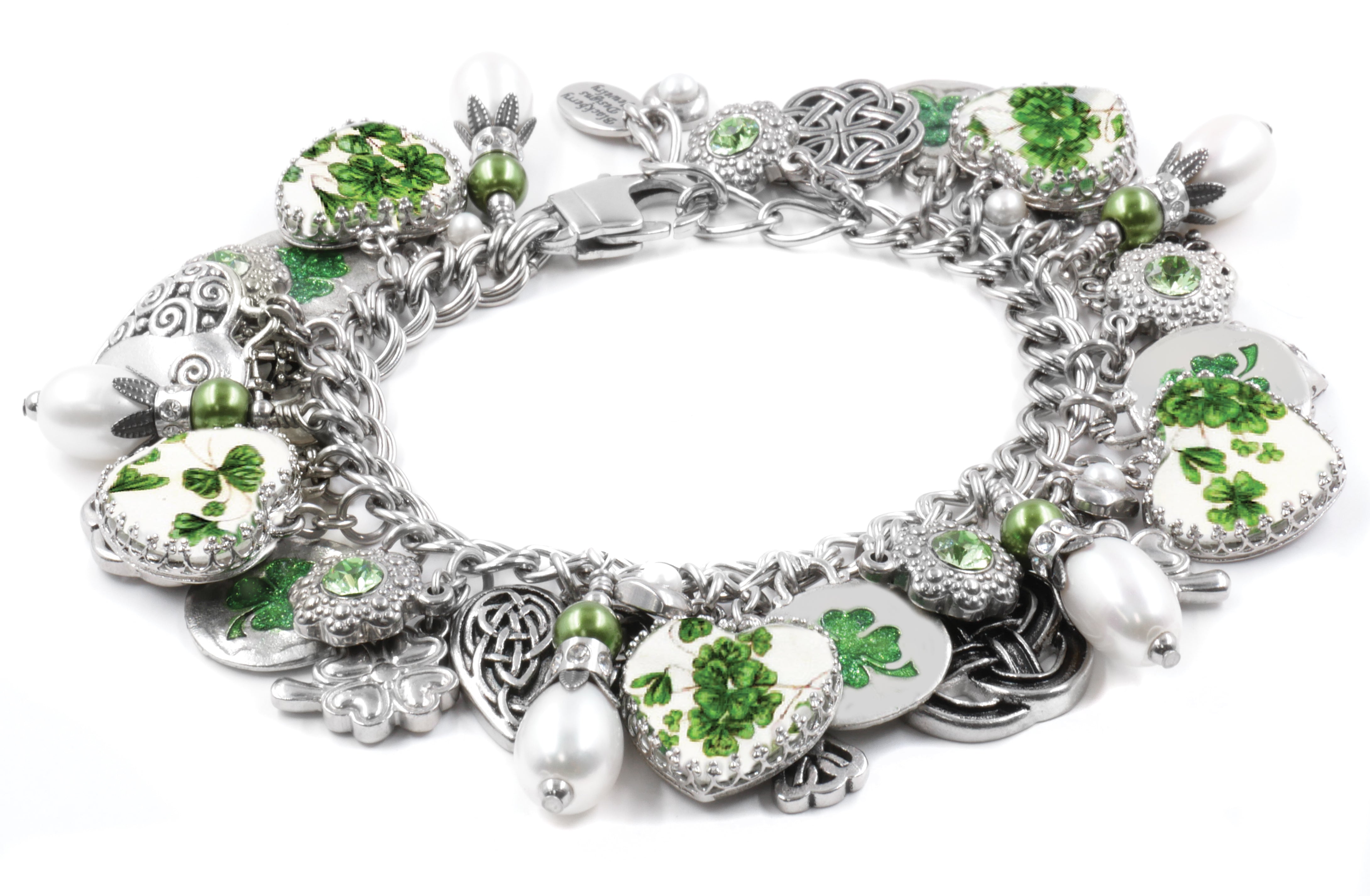 Irish Bracelet with Four Leaf Clovers Charms and Real Pearls for St ...