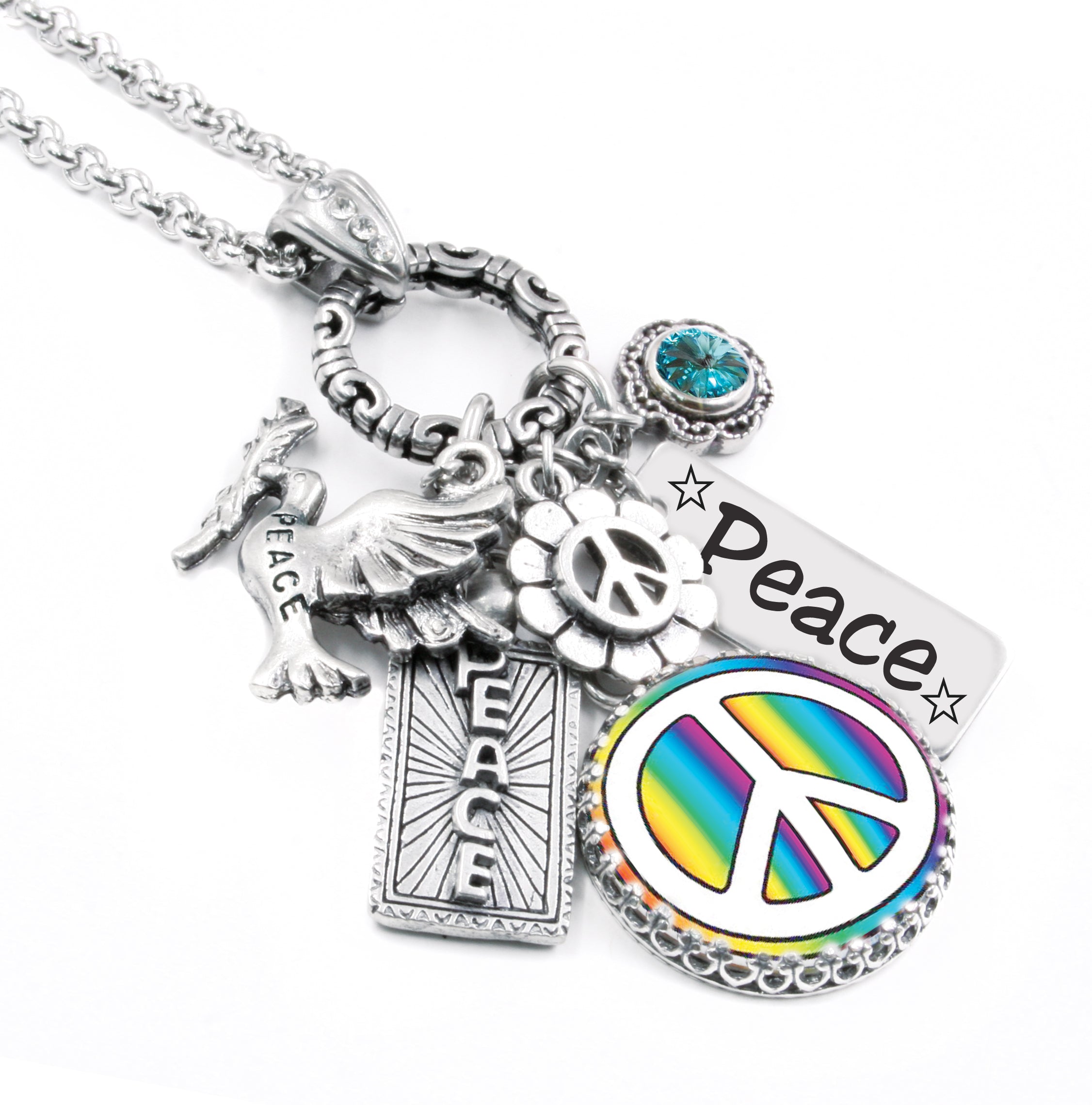 World Peace Charm Jewelry, Peace Sign Silver Jewelry, Glass Pendant ...
